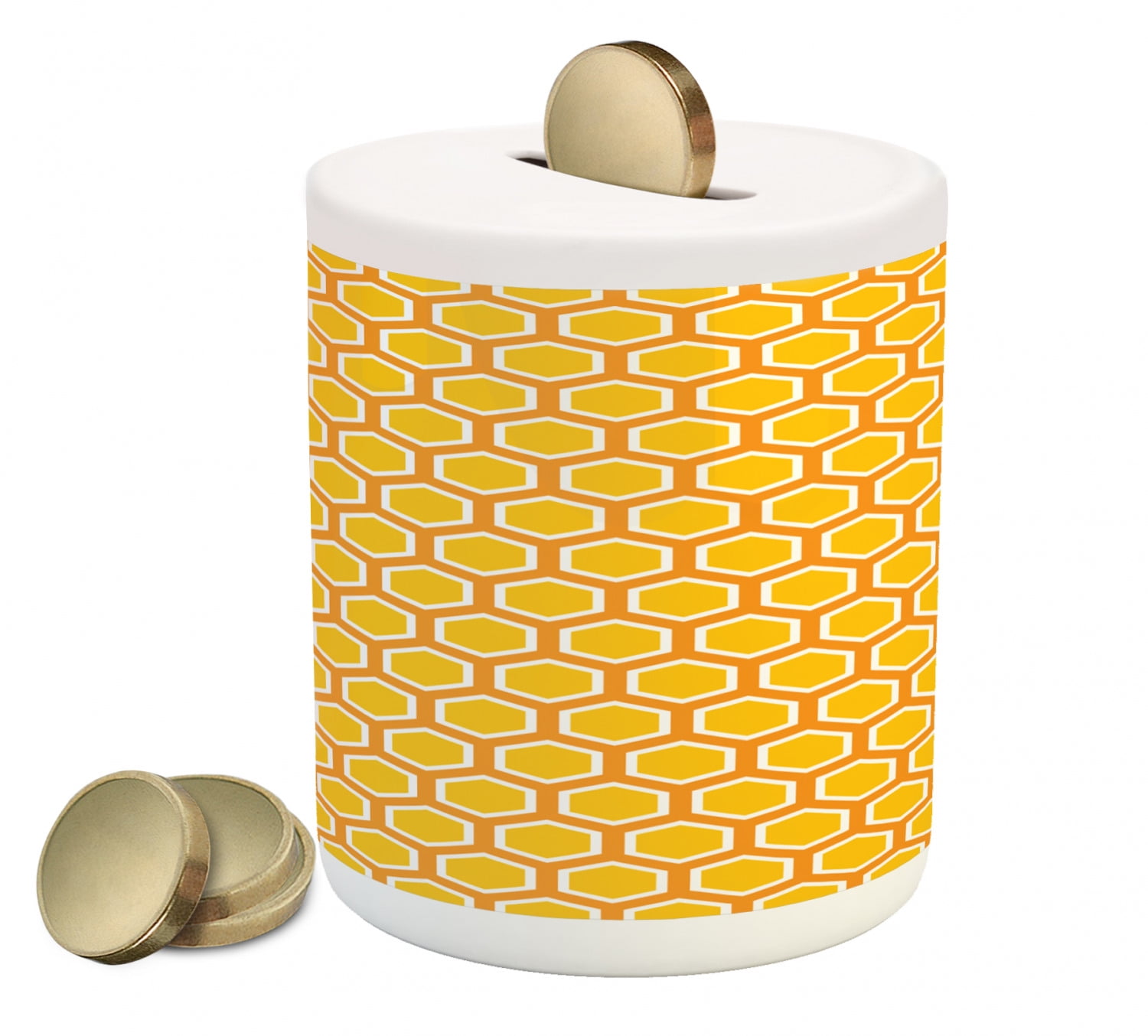 Bee Piggy Bank, Geometric Hexagon Shapes as Colorful Yellow Toned ...