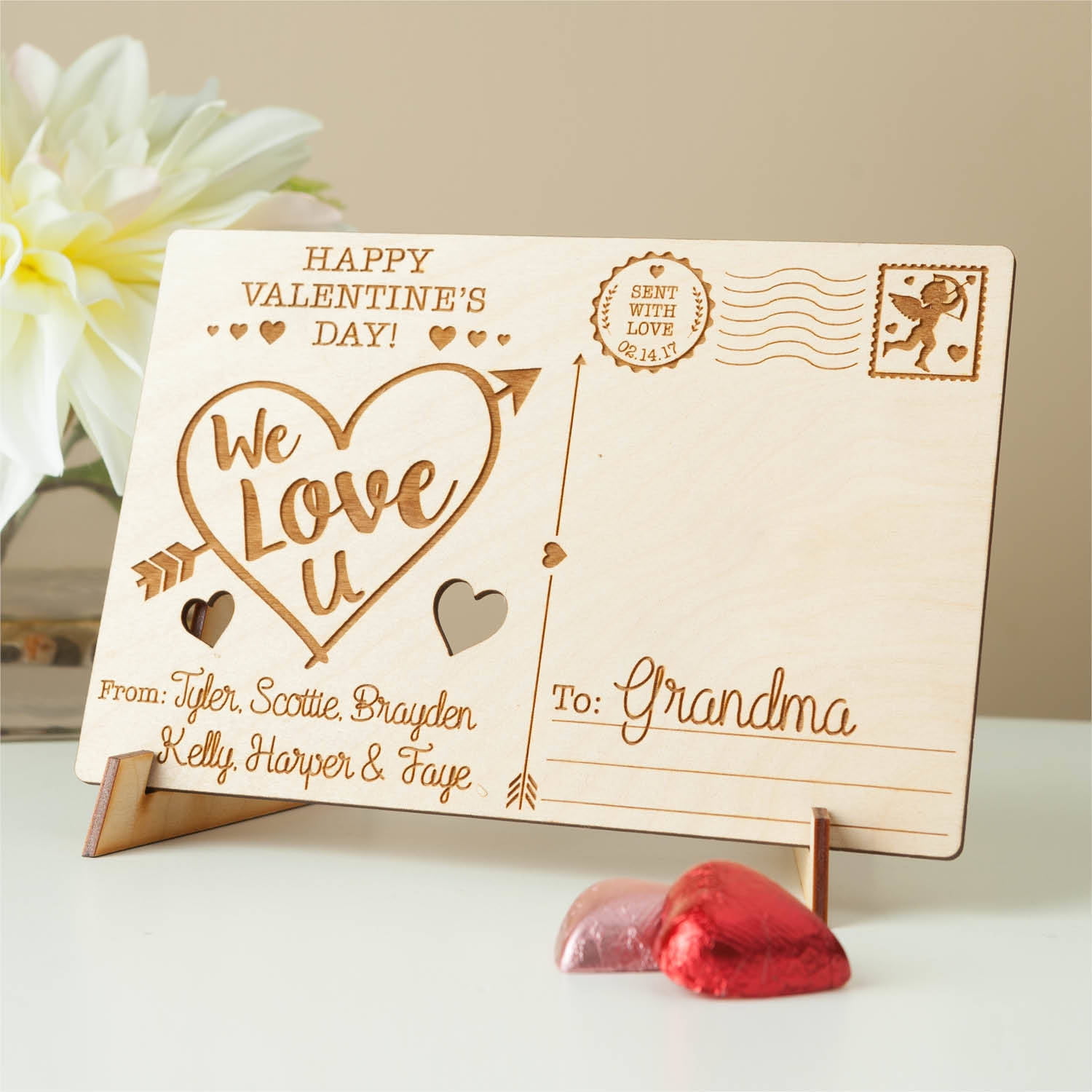 Happy Valentine's Day Personalized Wood Postcard, We Love You - Walmart.com