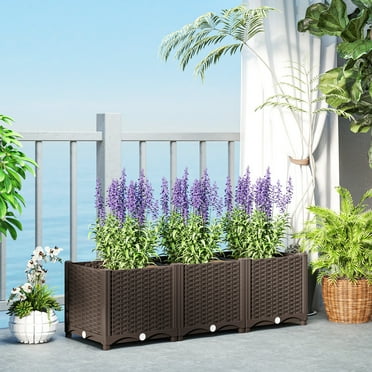 Outsunny Raised Garden Bed with Trellis, Plastic Garden Box with PE ...