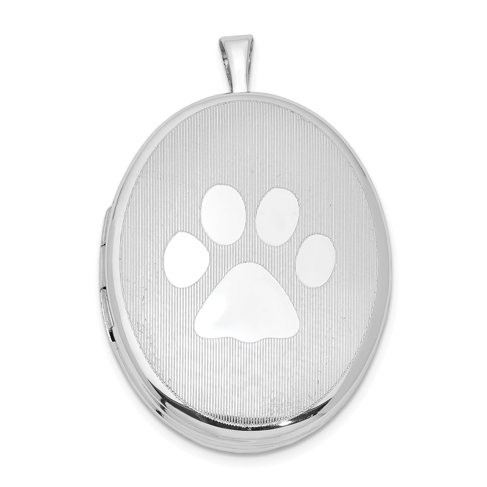 Sterling Silver Rhodium-plated Oval Satin & Polished Paw Print Locket ...