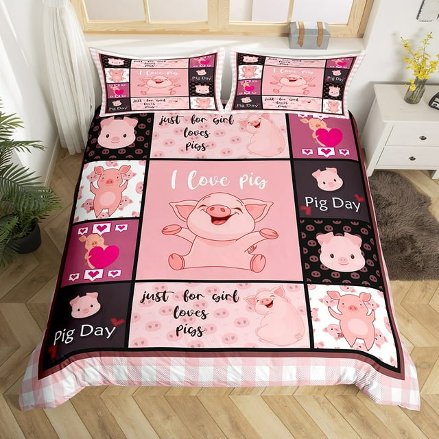 Cute Pig Comforter Cover for Girls, Cartoon Lovely Animals Pattern ...