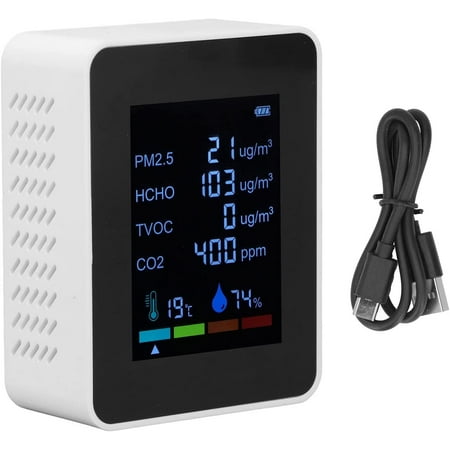 PM2.5?TVOC?HCHO?Detector, 6?in?1 CO2?Monitor Intelligent?Color?Screen Audible Alarm Real Time ...