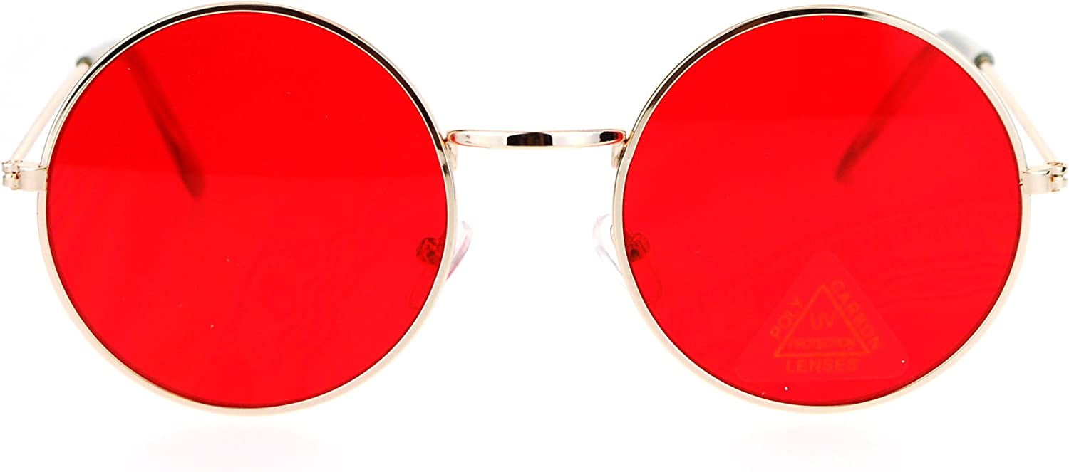 SA106 Retro Vintage Flat Color Circle Round Lens Sunglasses Gold / Red ...