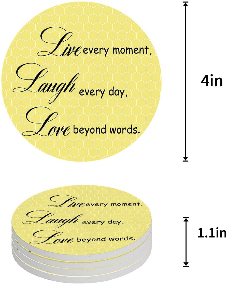 FMSHPON Inspirational Quotes Motivational Words Yellow Set of 6 Round ...