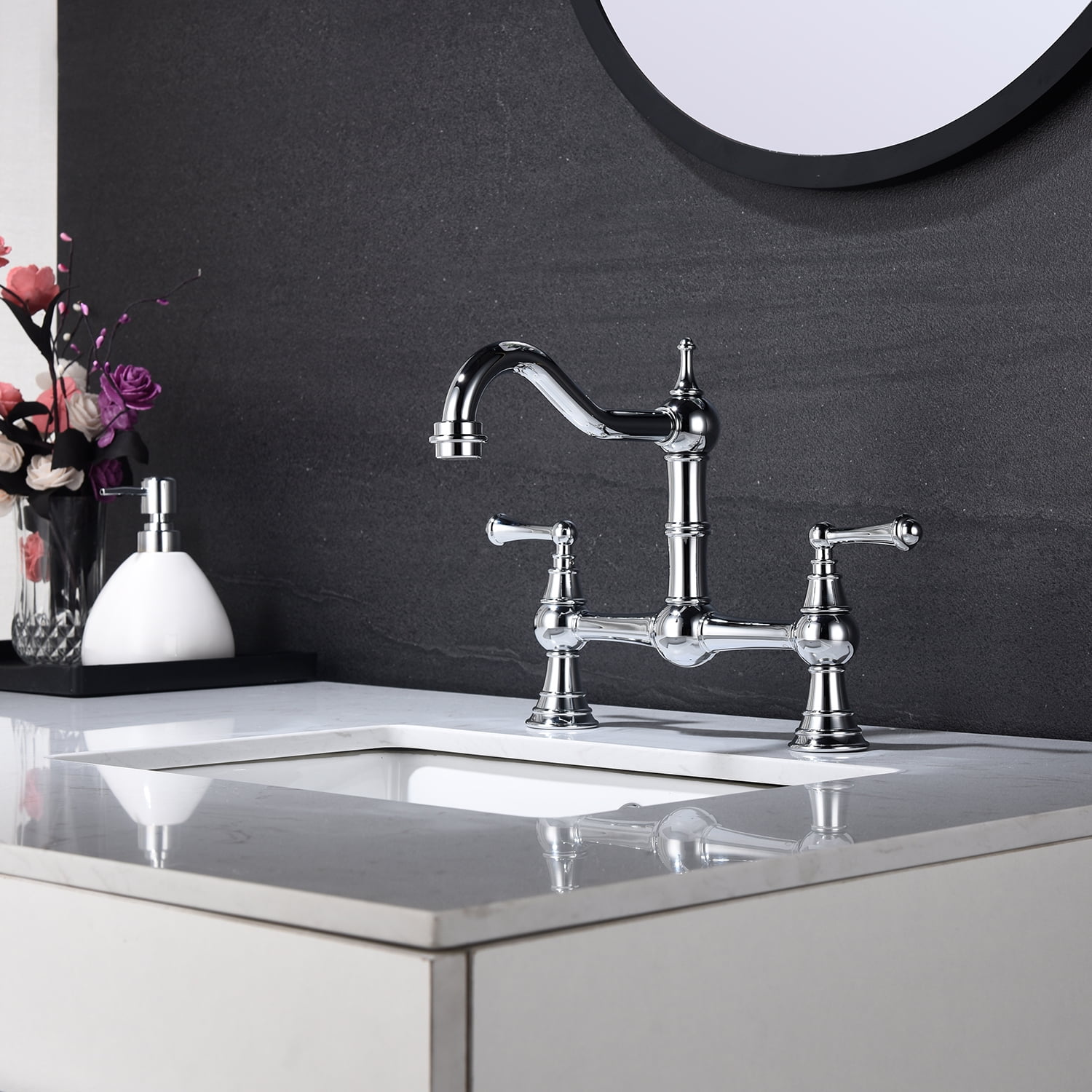 Double Handle Widespread Kitchen Faucet with Traditional Handles ...