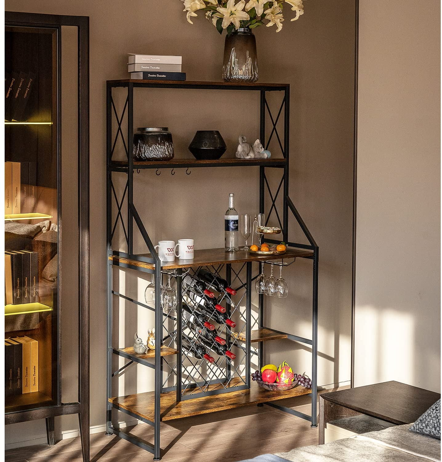 Vintage Industrial Wine Bar Cabinet, Wine Rack Table, Wine Storage ...