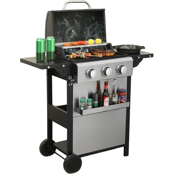 Olurrisa 3-Burner Propane Gas BBQ Grill with Side Burner, 37230BTU ...