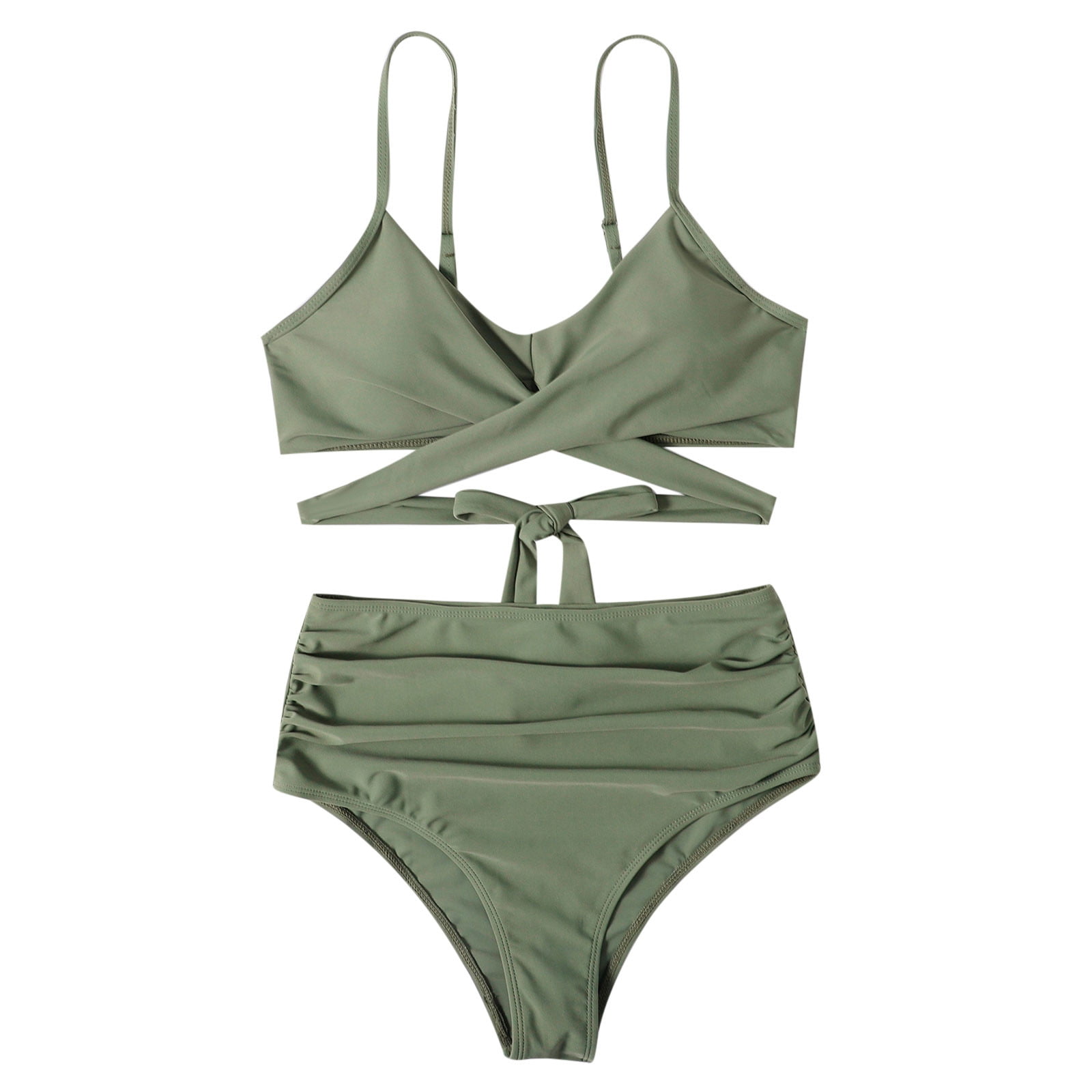 Women 2 Piece Swimsuits Cross Wrap Ruched Bikini Set Sexy Tummy Control ...