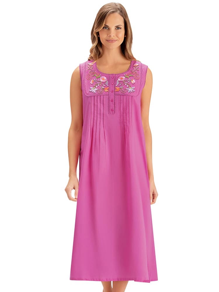 Collections Etc. - Pretty and Feminine Bright Embroidered Sleeveless ...