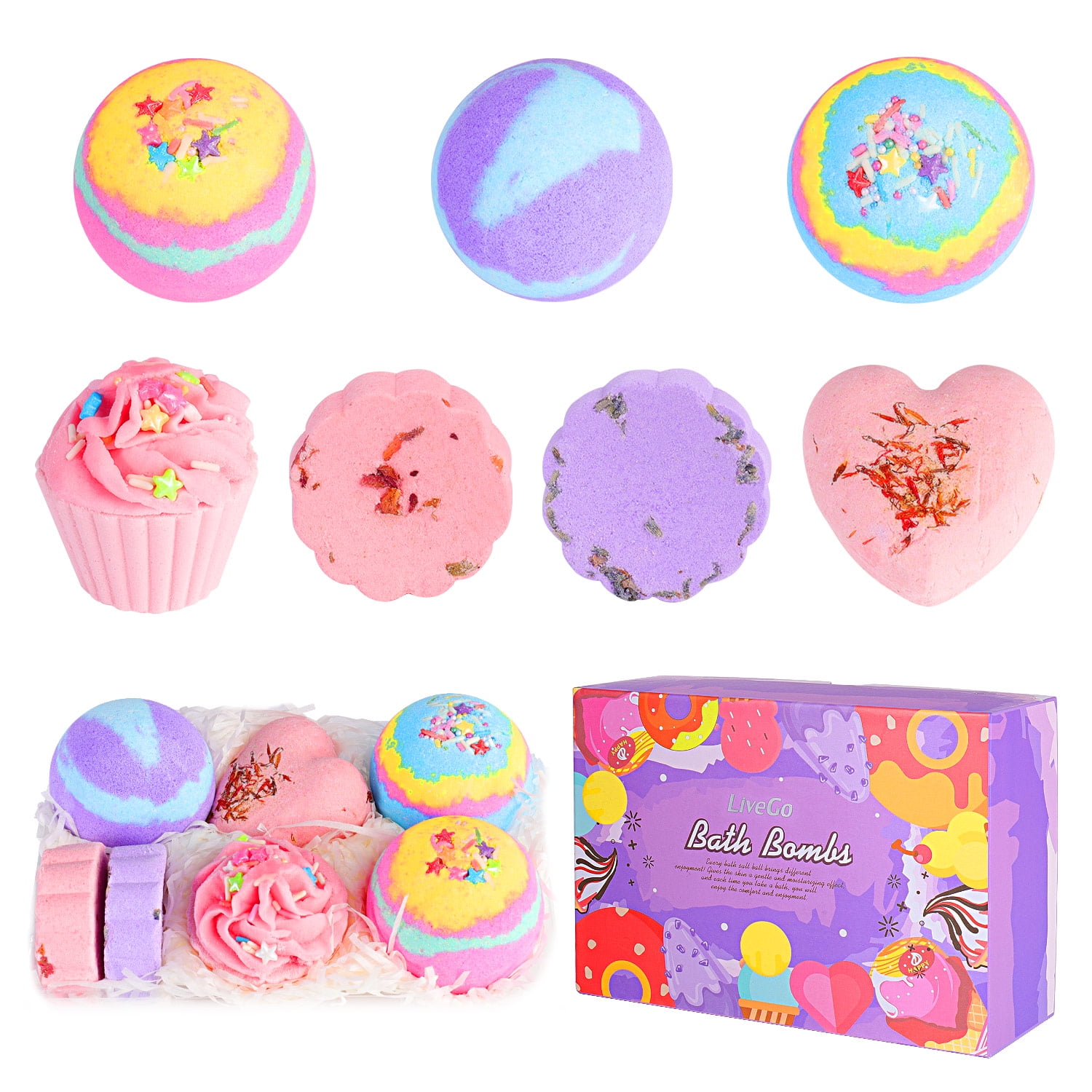 CJC Bath Bombs Gift Set, 7 Natural Handmade Bubble Fizzies Spa Bath Kit ...