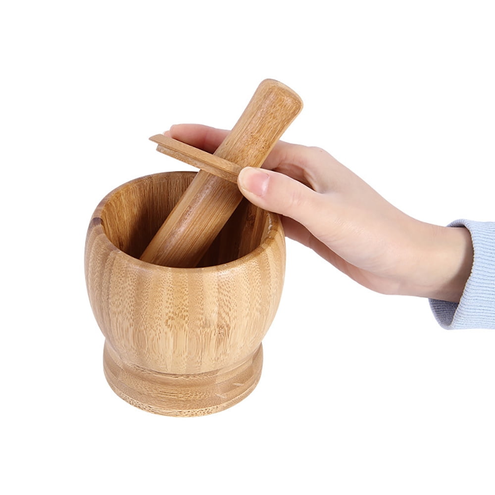 TiooDre Bamboo Mortar and Pestle, Garlic Press Ginger Crusher Spices ...