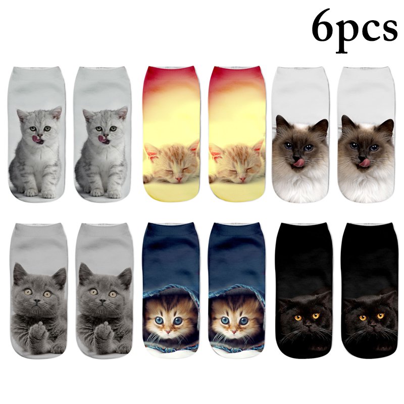 Click here for Nobrand 6 Pairs 3d Cat Ankle Socks Cute 3d Printed... prices