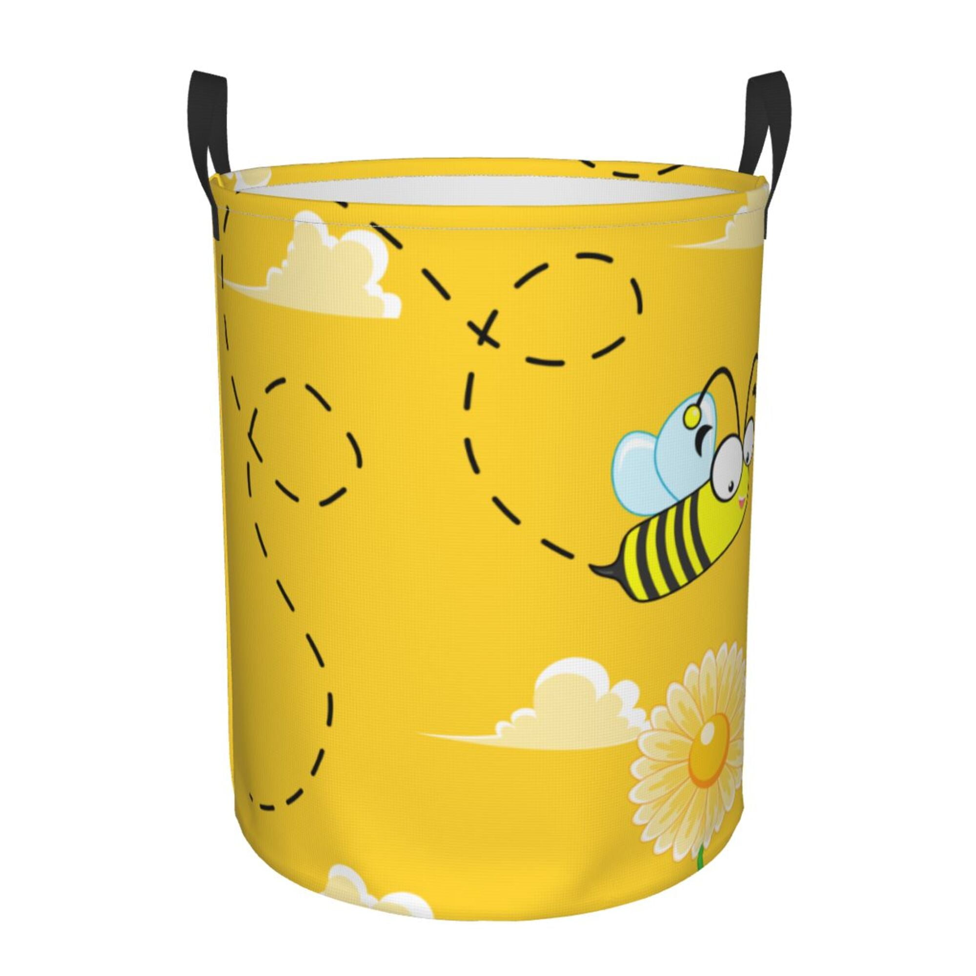 XMXY Round Laundry Basket Organizer, Yellow Funny Bee Waterproof ...