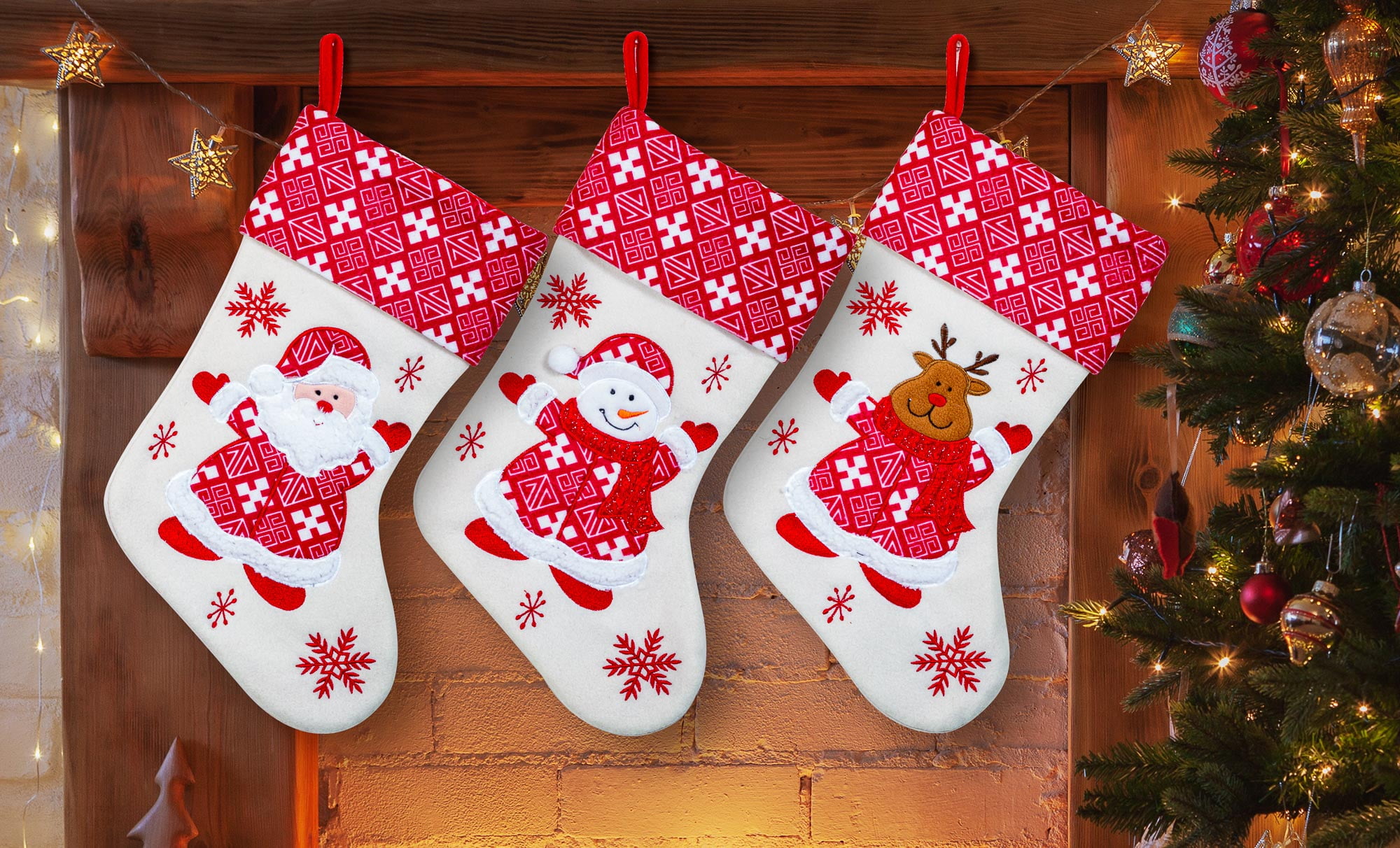 Lexi Home 15” 3 Pc Set Christmas Stocking - White Santa Friends ...