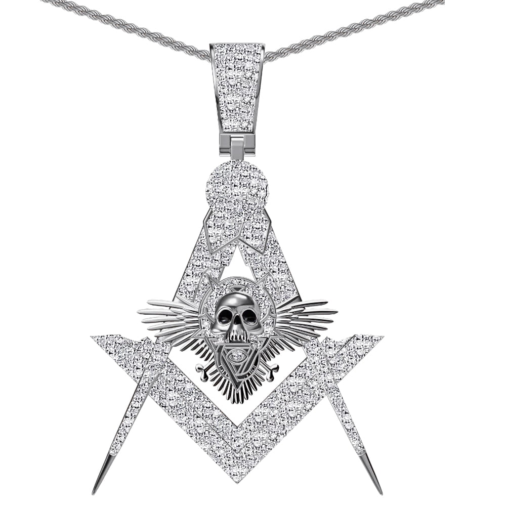 Real Diamond 0.85 Ct. Skull Masonic Freemason Illuminati Pendant Charm ...