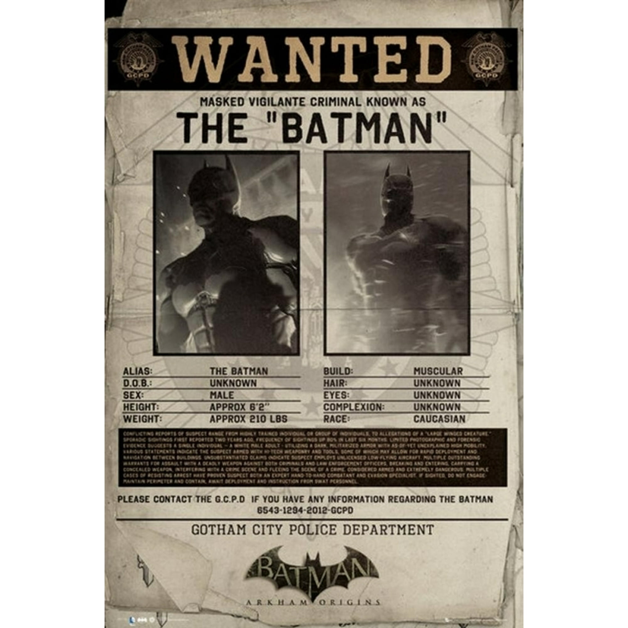 Batman Arkham Origins Wanted Poster