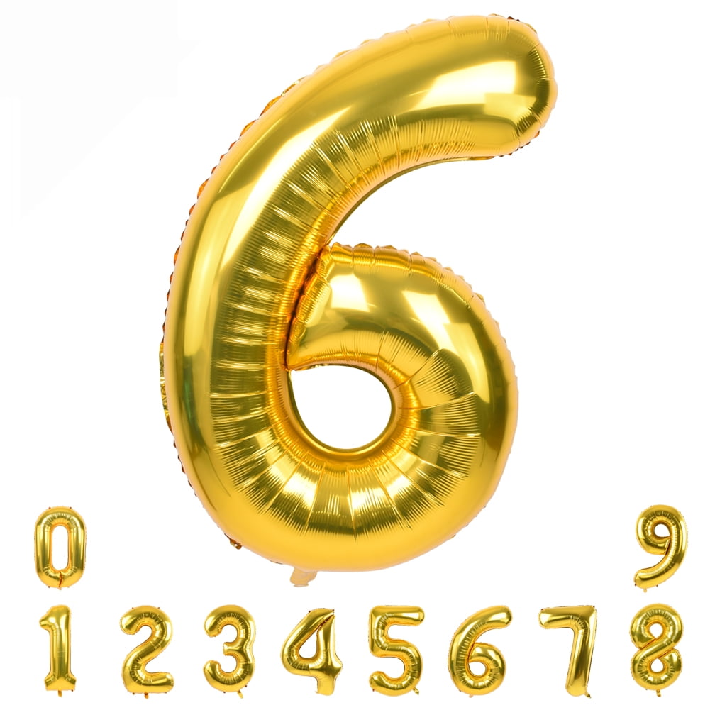 40 Inch Gold Large Numbers Balloons0-9,Number 6 Digit Helium Balloons ...