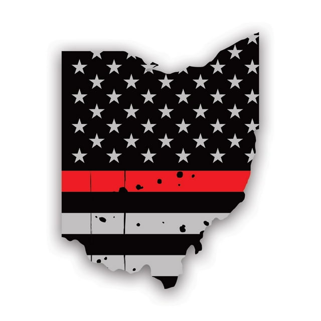 Distressed Ohio State Shaped Subdued US Flag Thin Red Line Sticker ...