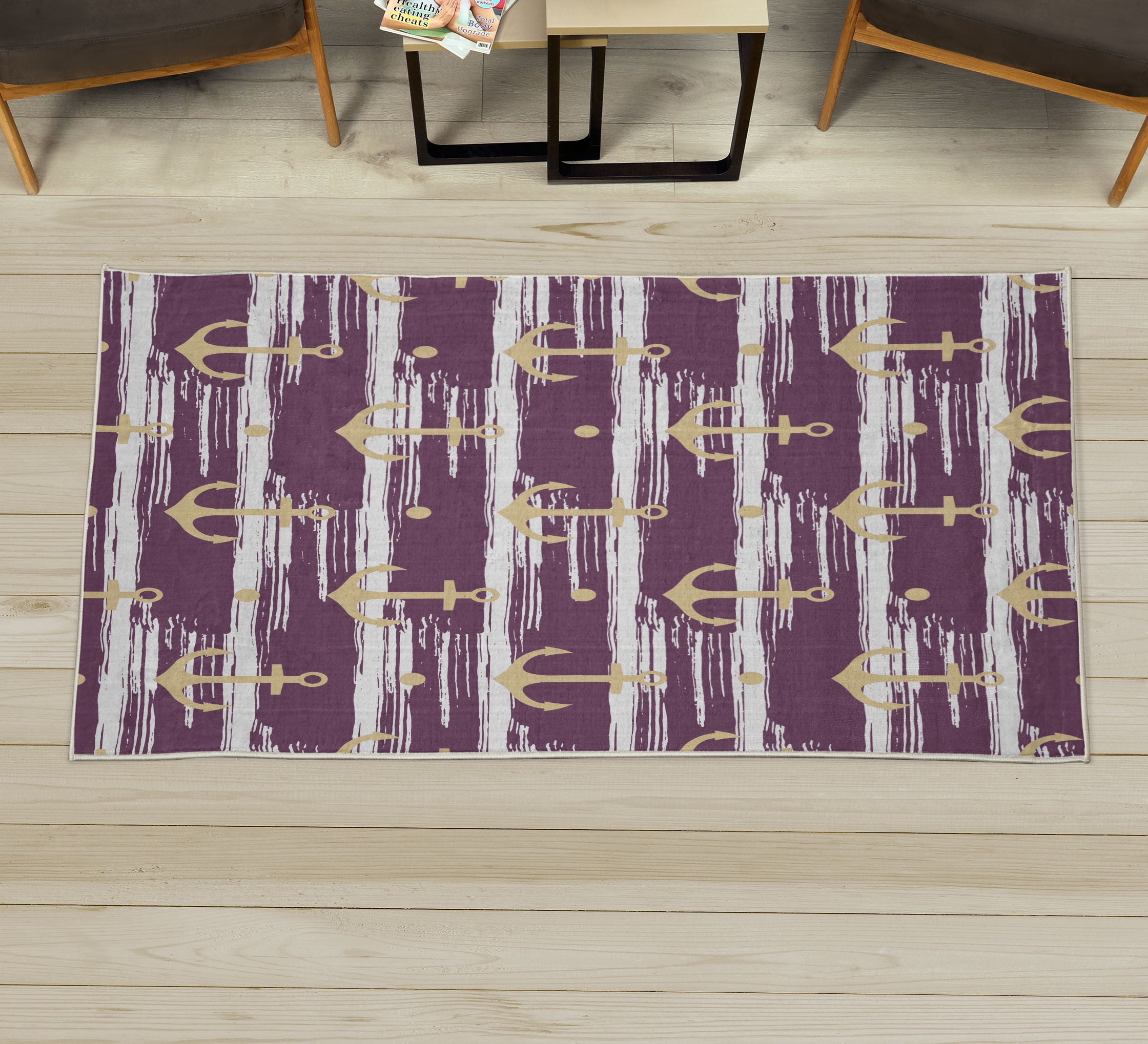 Marine Decorative Rug, Anchors and Skulls Crossed Bones Dots Pirate ...