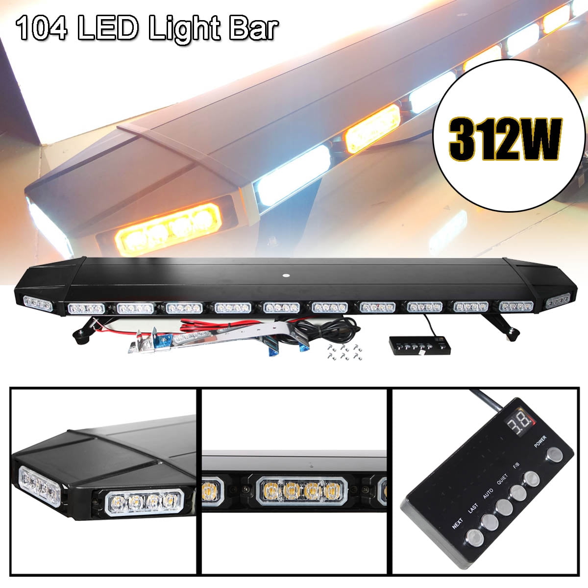 Amber & White LED Strobe Light Bar Emergency Warning/Traffic Flashing ...