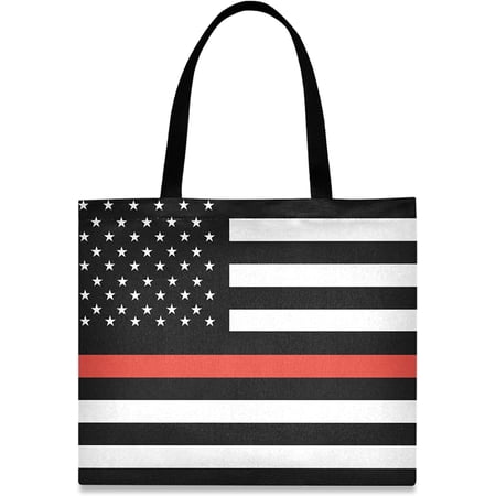 USA Red Line Firefighter Flag Large Shoulder Tote Bag Lightweight ...