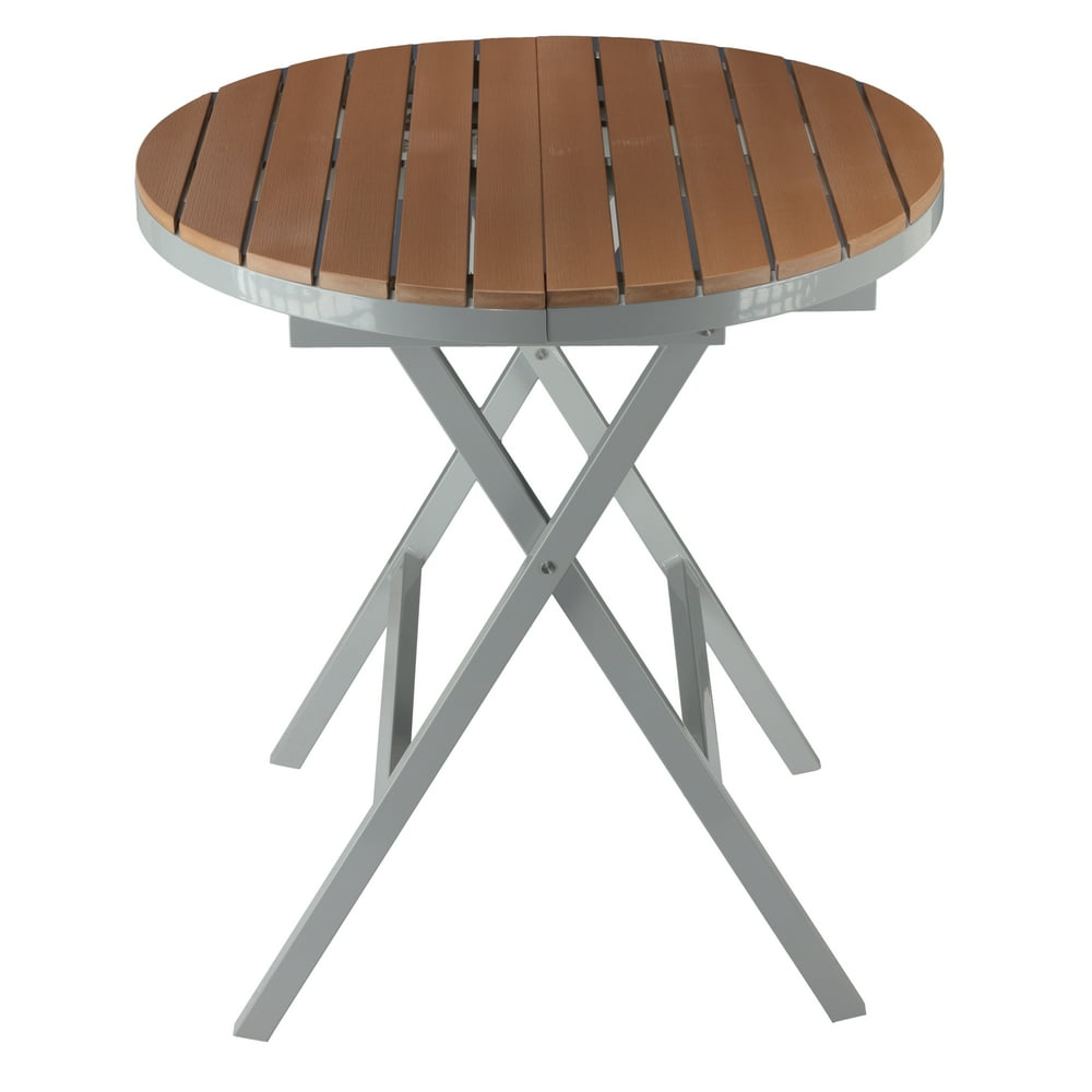 Cortesi Home Avery Aluminum Outdoor Round Folding Table in Poly Resin ...