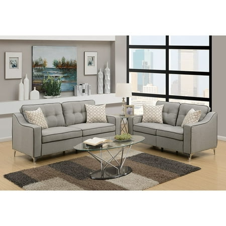 Polyfiber 2 Pieces Sofa Set With Black Welt Trim Gray - Walmart.com