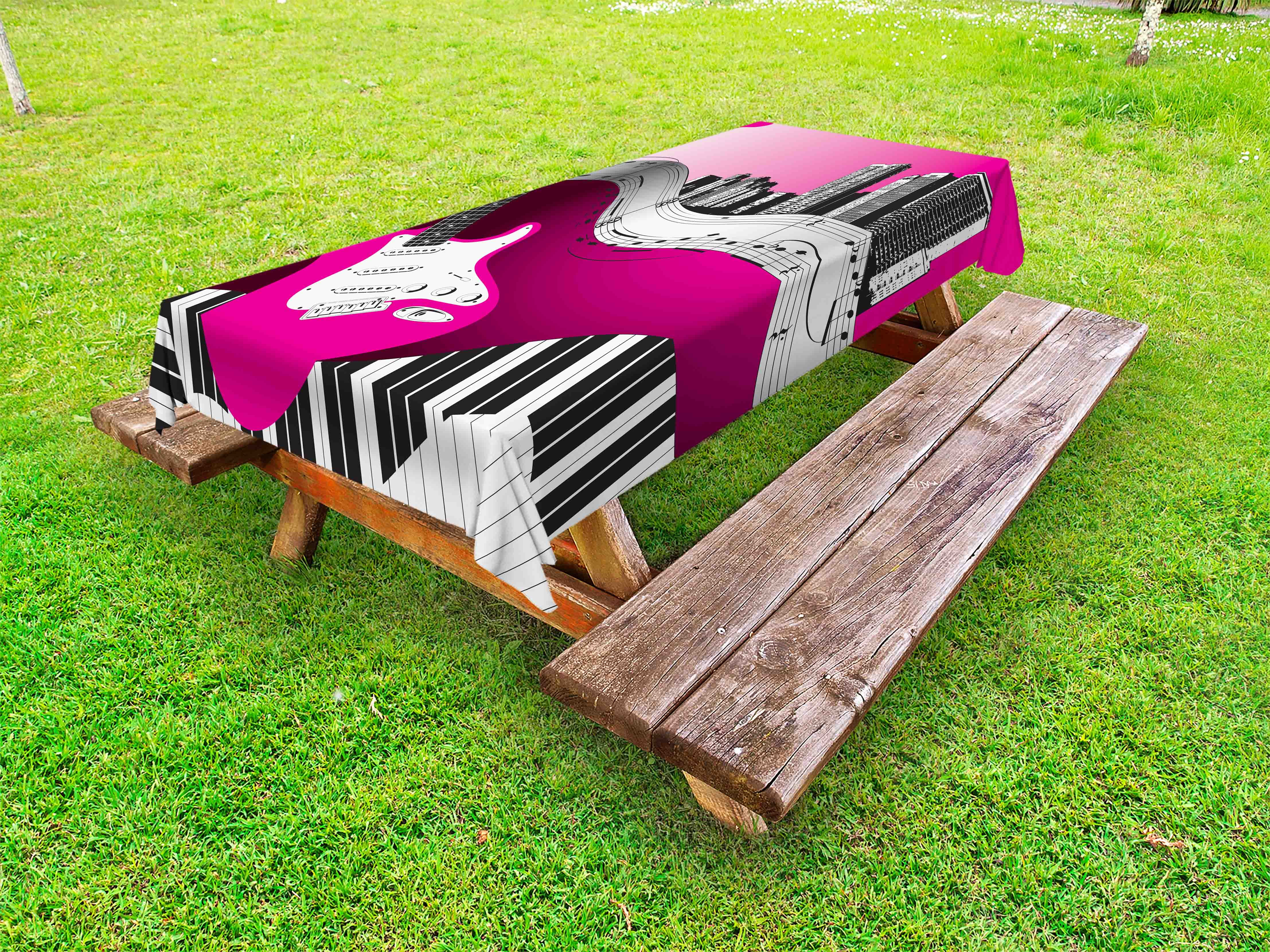 Music Outdoor Tablecloth, Bass Guitar Keyboard Urban Rock Backdrop ...