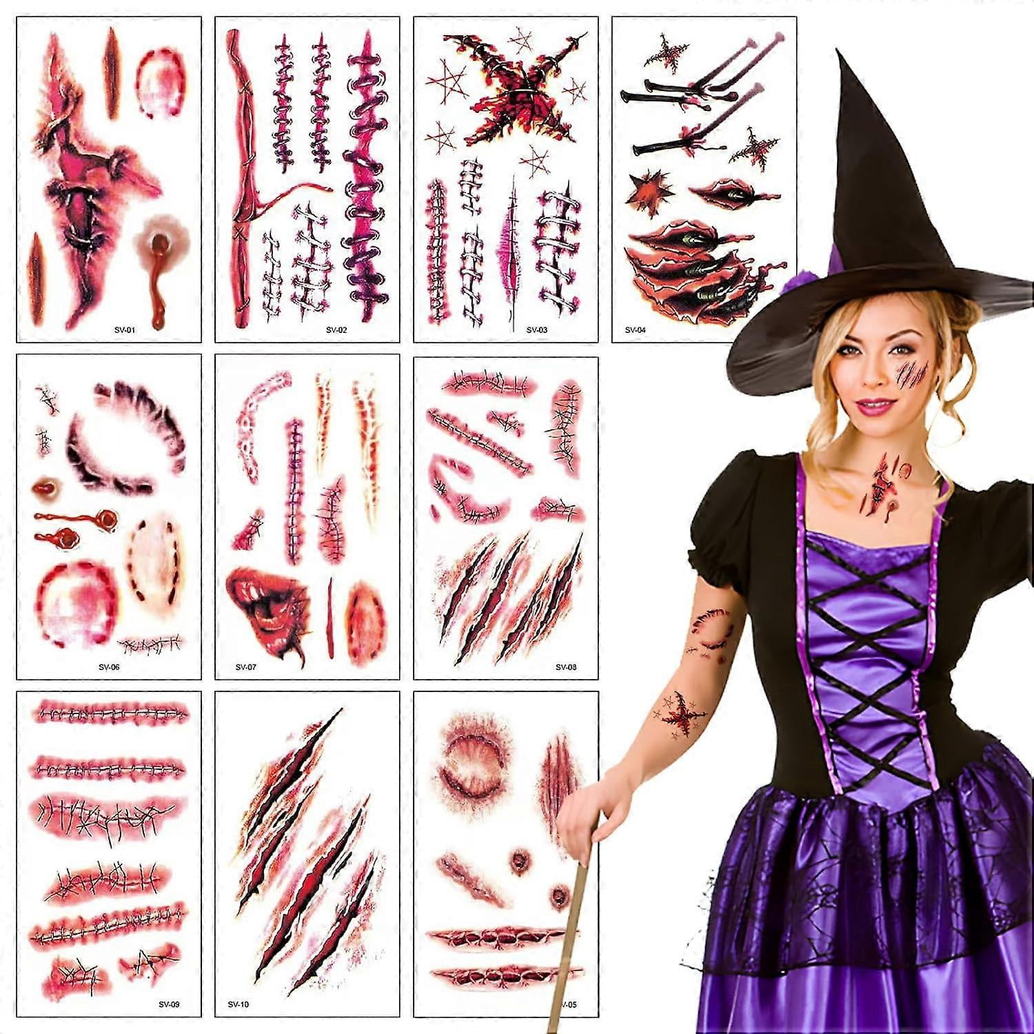 Halloween Tattoos For Adults,Fake Zombie Prank Makeup Stitches Scars ...