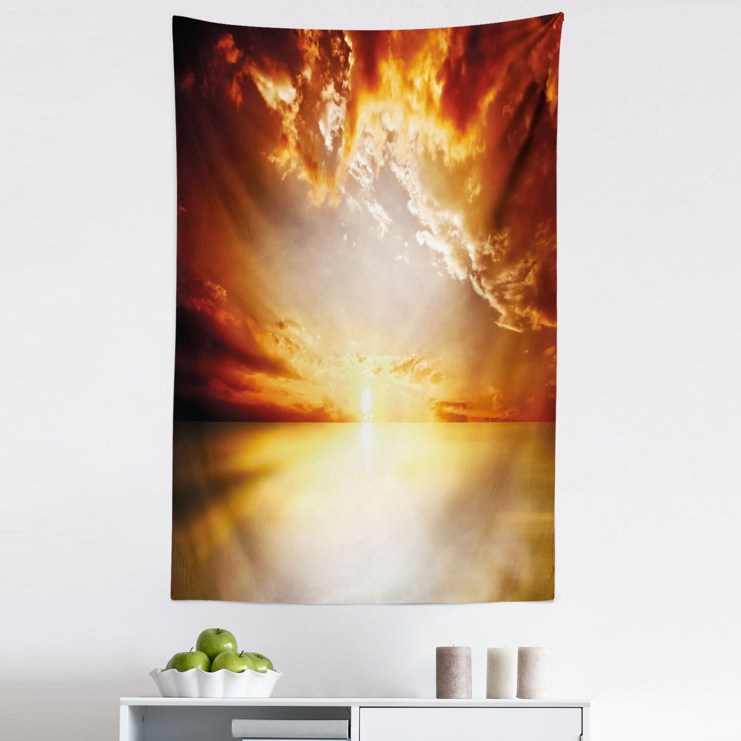 Sun Tapestry, Majestic Sunset View Tranquil Horizon Dramatic Skyscape ...