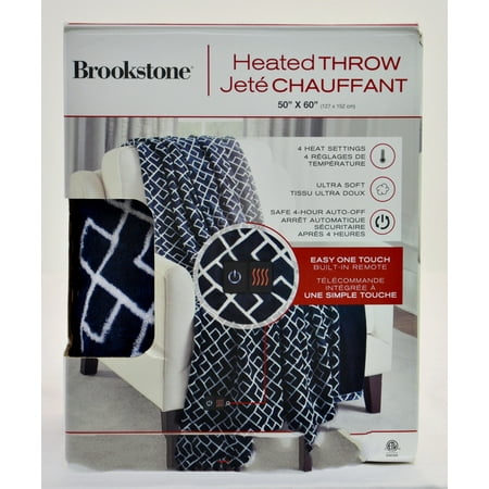 Brookstone Electric Heated Throw, 60 Inches, 4 Heat Settings - Navy ...
