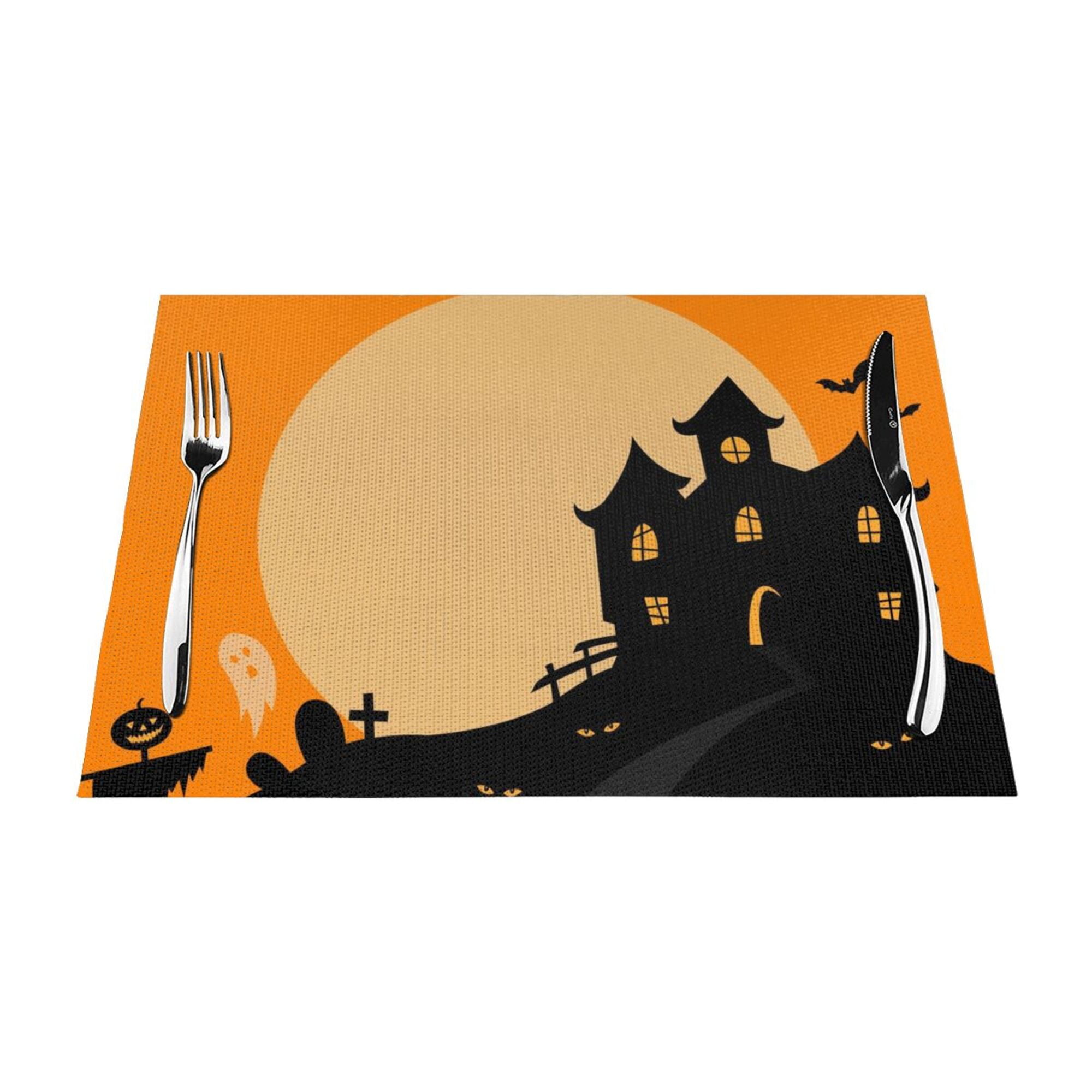 XMXY Woven Placemats Set of 6 PCS, Haunted House Table Mats Washable ...