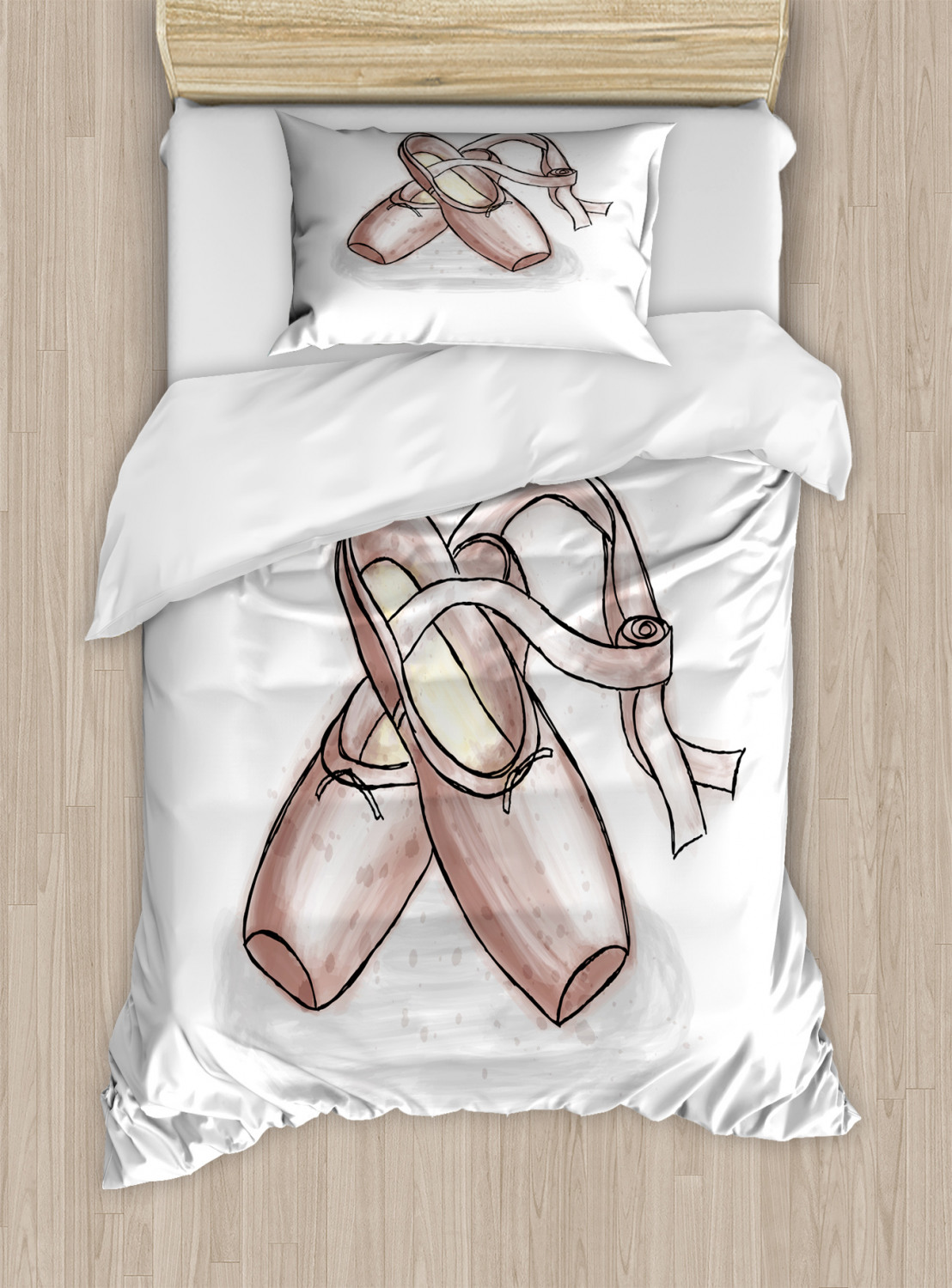 Ballet Duvet Cover Set Twin Size, Pointe Shoes Drawing with Ribbon ...