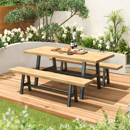 Free Shipping Tarley Outdoor 7 Piece Acacia Wood Dining Set Teak Finish Walmart