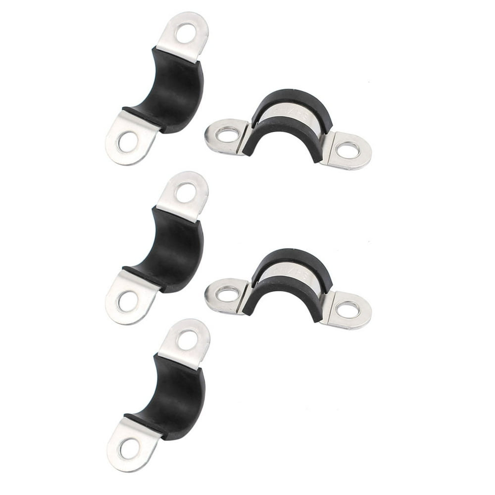 5Pcs 15mm Dia Rubber Lined U Shaped Stainless Steel Pipe Clips Hose ...