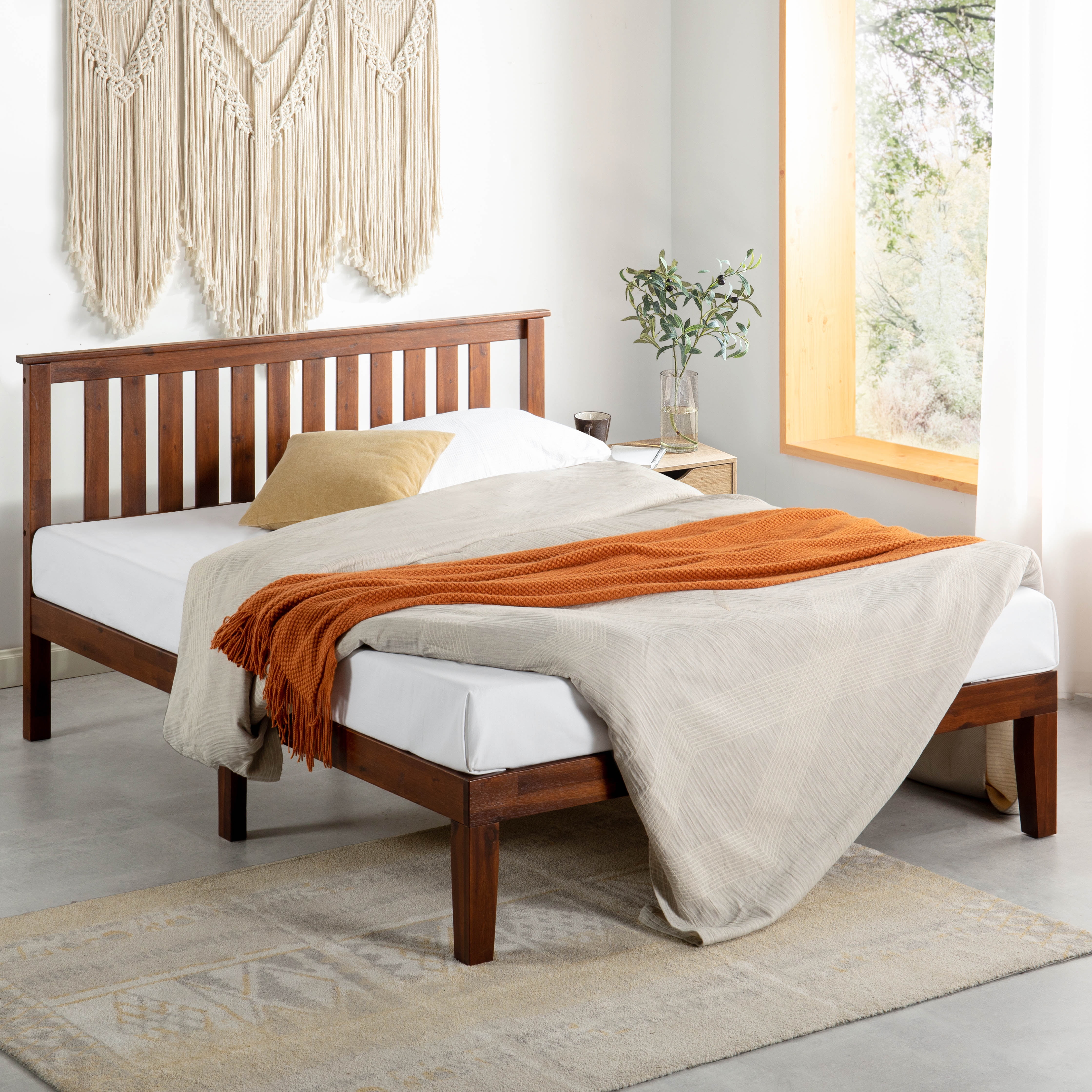 Mellow Marley Solid Wood Platform Bed with Paneled Headboard, Espresso ...