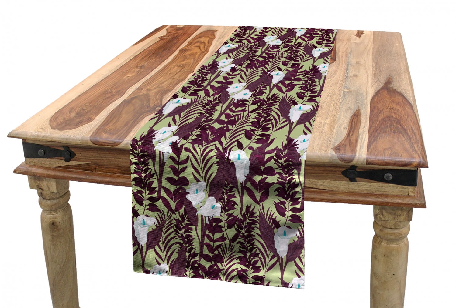 Floral Table Runner, Exotic Wild Flowers and Monochrome Leafy Plants ...