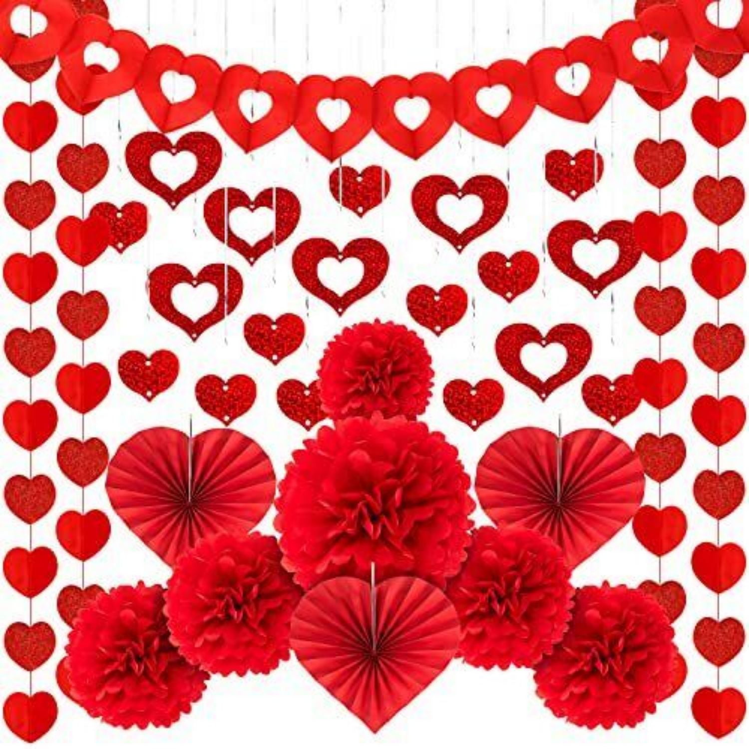 QIYAA Valentines Day Party Decorations Kit,Red Heart Hollow Garland ...