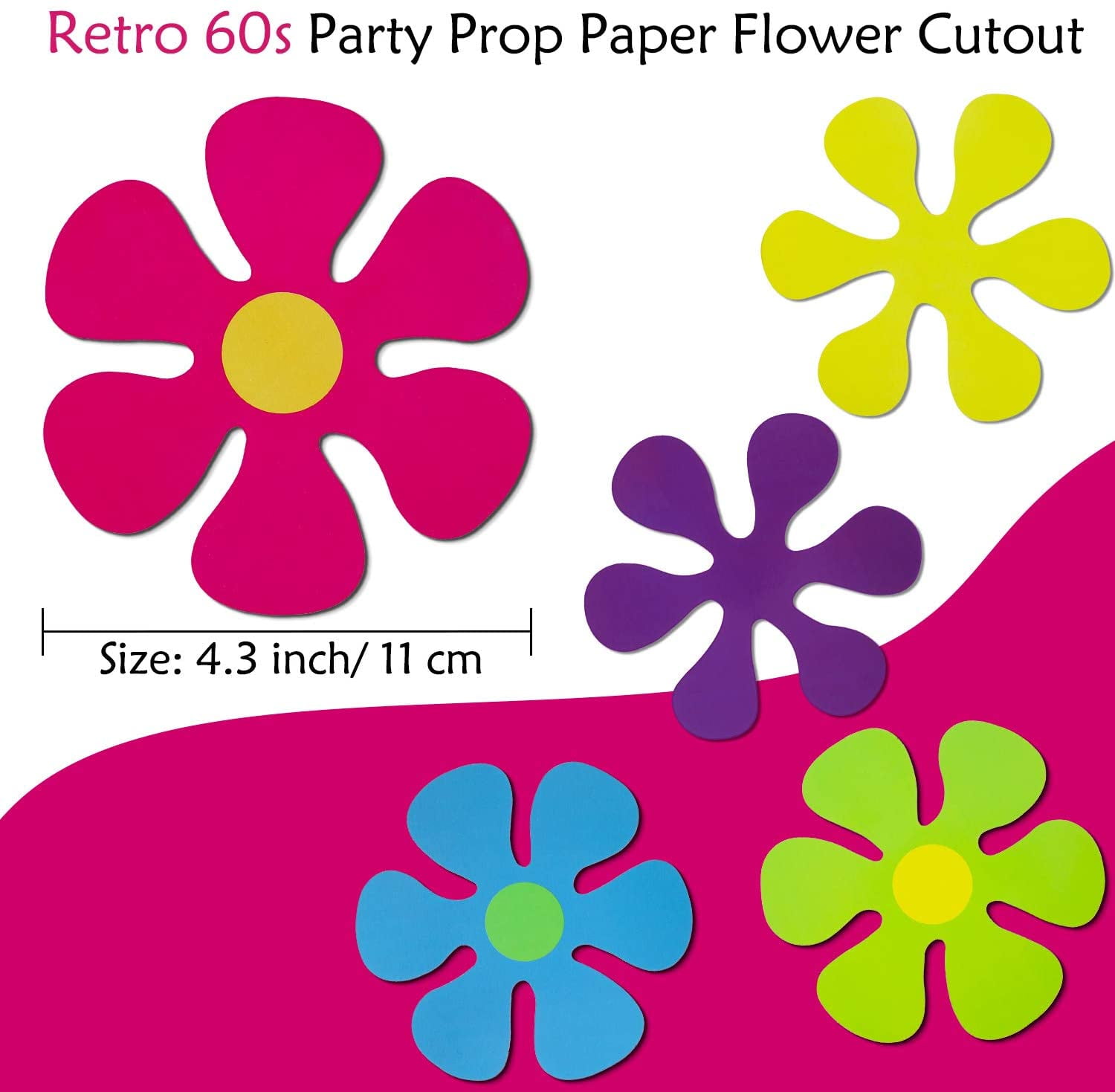 50 Pieces Retro Flower Cutouts Retro 60s Party Prop Paper Flower Cutout ...
