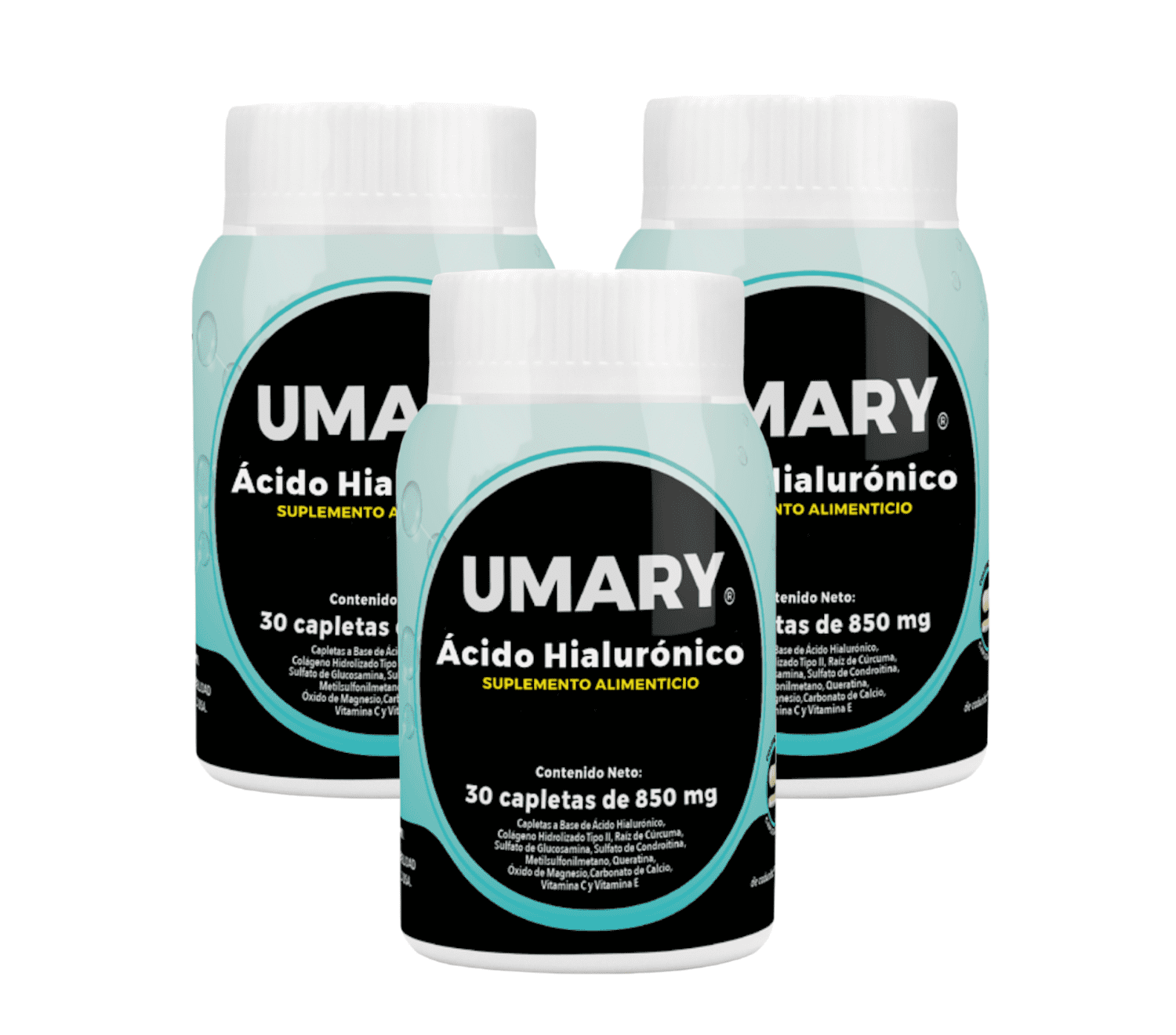 UMARY Ácido Hialurónico con 30 Tabletas. Paquete de 3 azul cielo ...