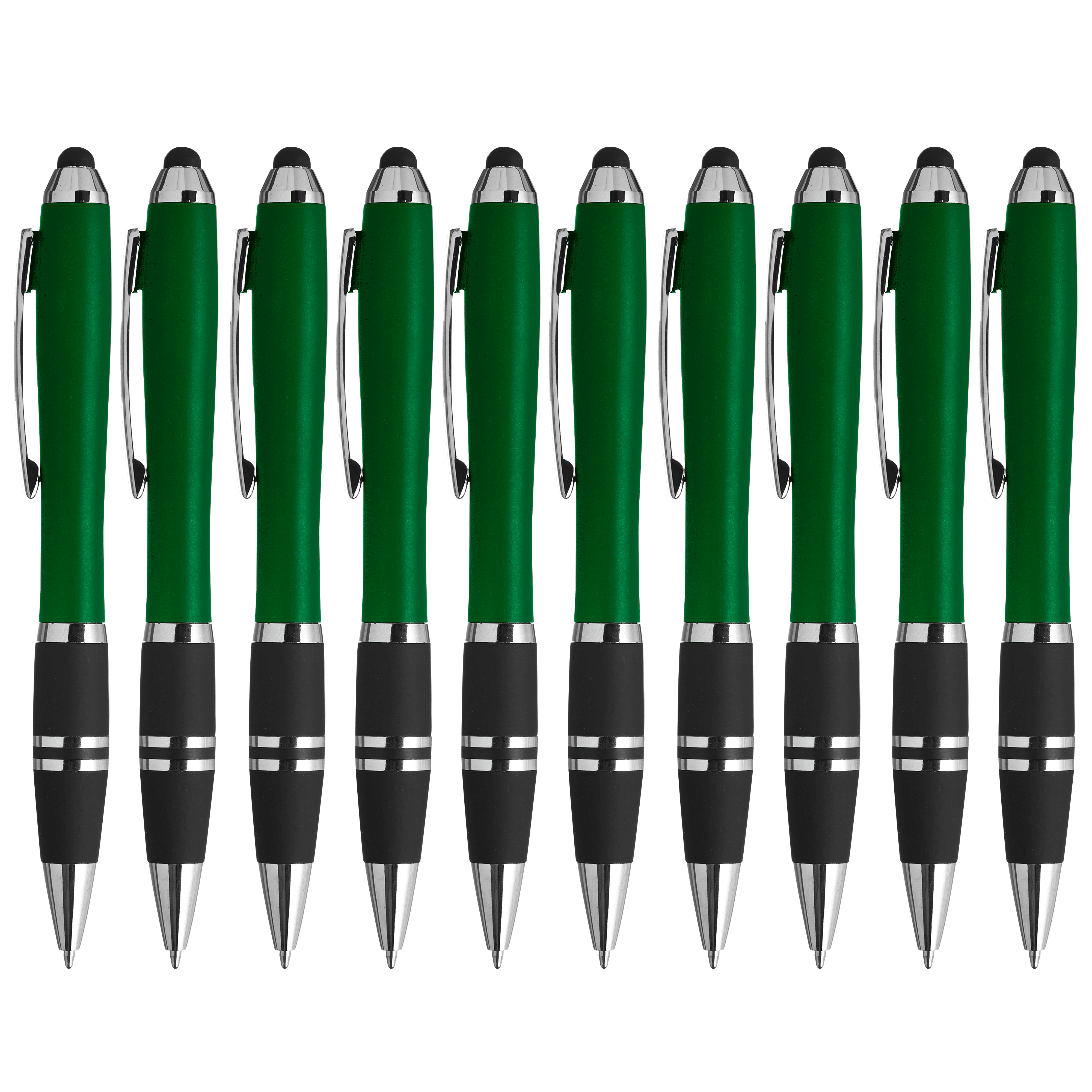 10 Stylus Grip Ballpoint iPens Pack - Rubber grip, Black Ink - Green ...