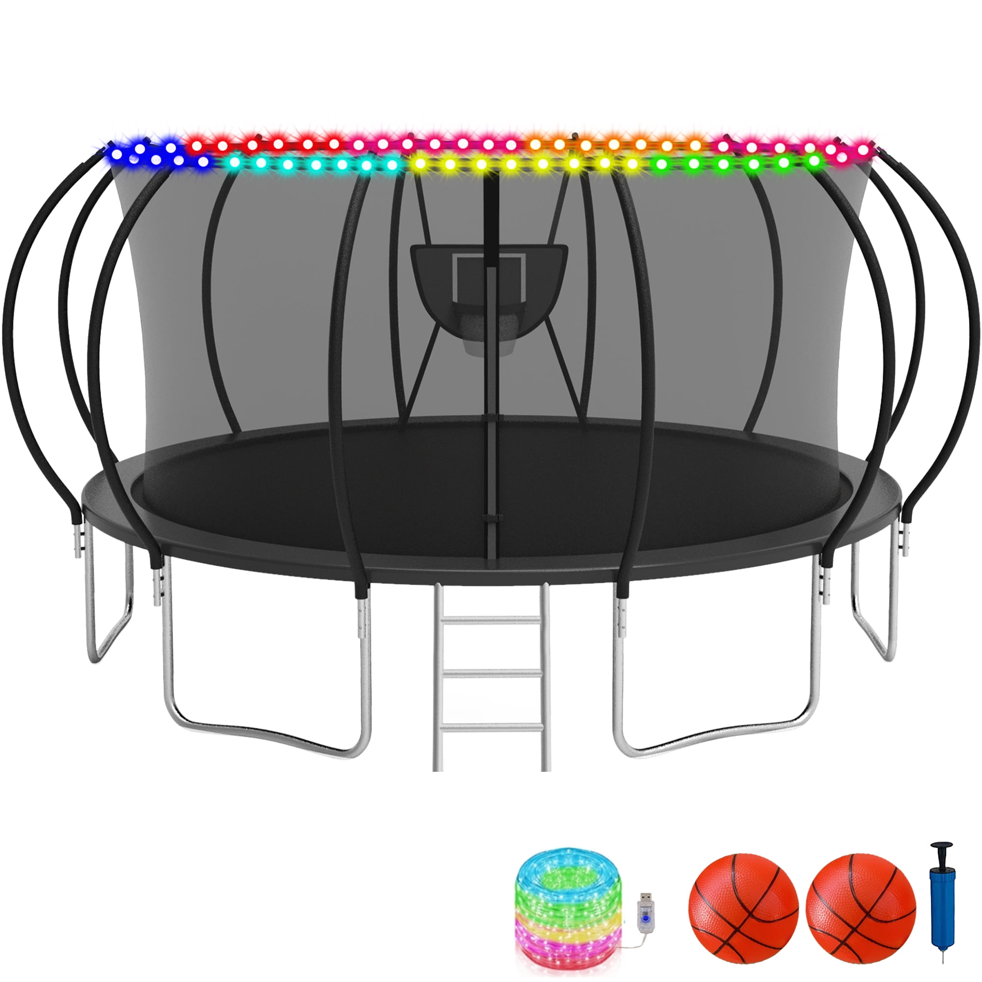KOFUN Trampoline avec Panier de Basket & Lumière, 1500lbs 10 Pieds 12 ...