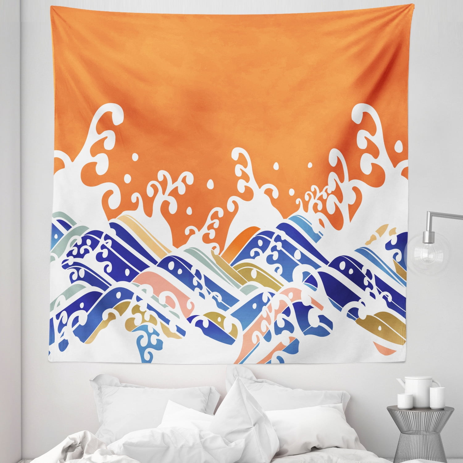 Japanese Wave Tapestry, Vibrant Colorful Waves Illustration Intense ...