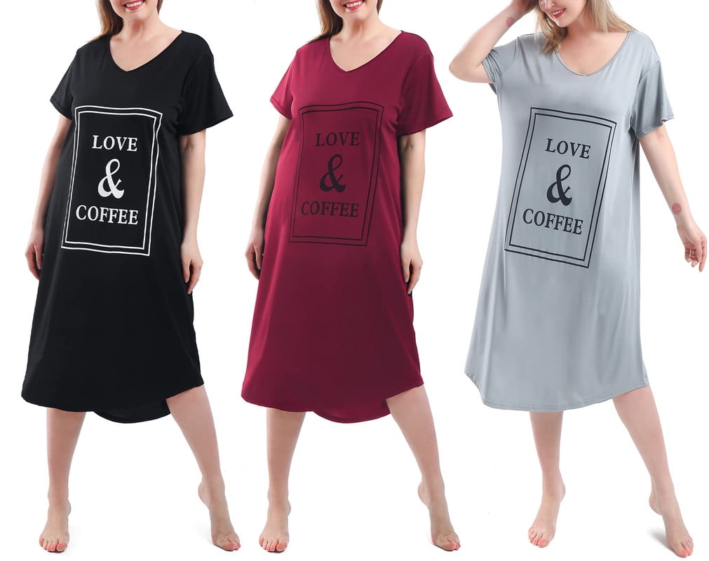FEREMO Nightgown for Women Plus Size Long Sleepwear Printed Comfy Sleep ...
