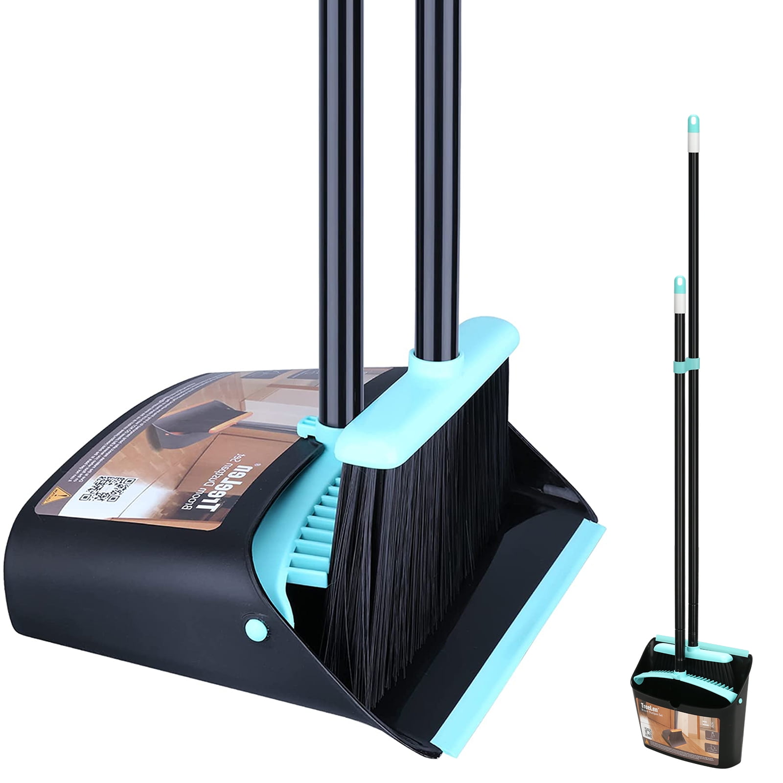 Ylebs Broom and Dustpan Set - Long Handle Standing Dustpan for Home ...