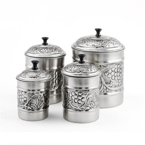 4 Piece Antique Pewter Embossed "Heritage" Canister Set - Walmart.com ...