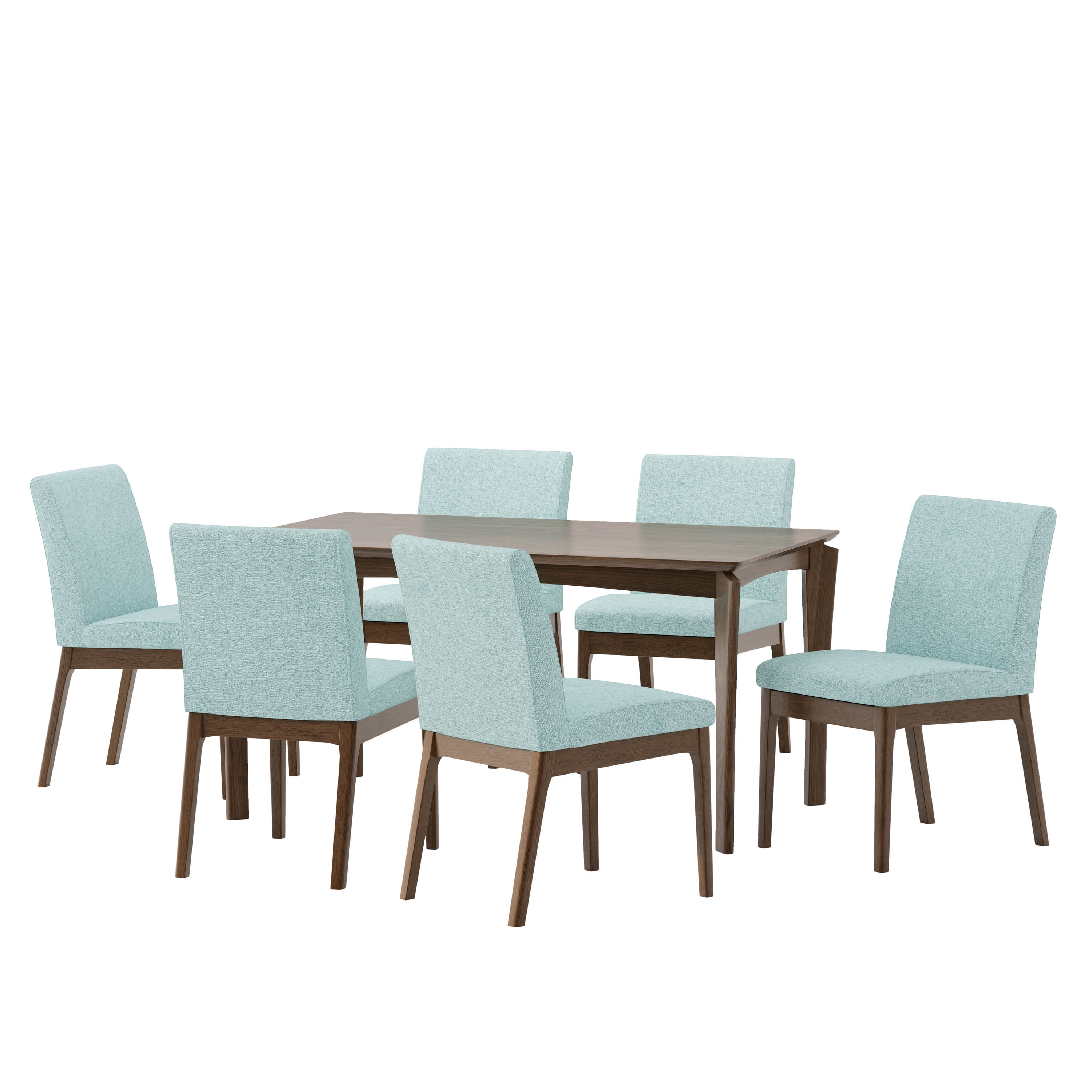 GDF Studio Ballantrae Wood and Fabric 7 Piece Dining Set, Walnut, Mint ...