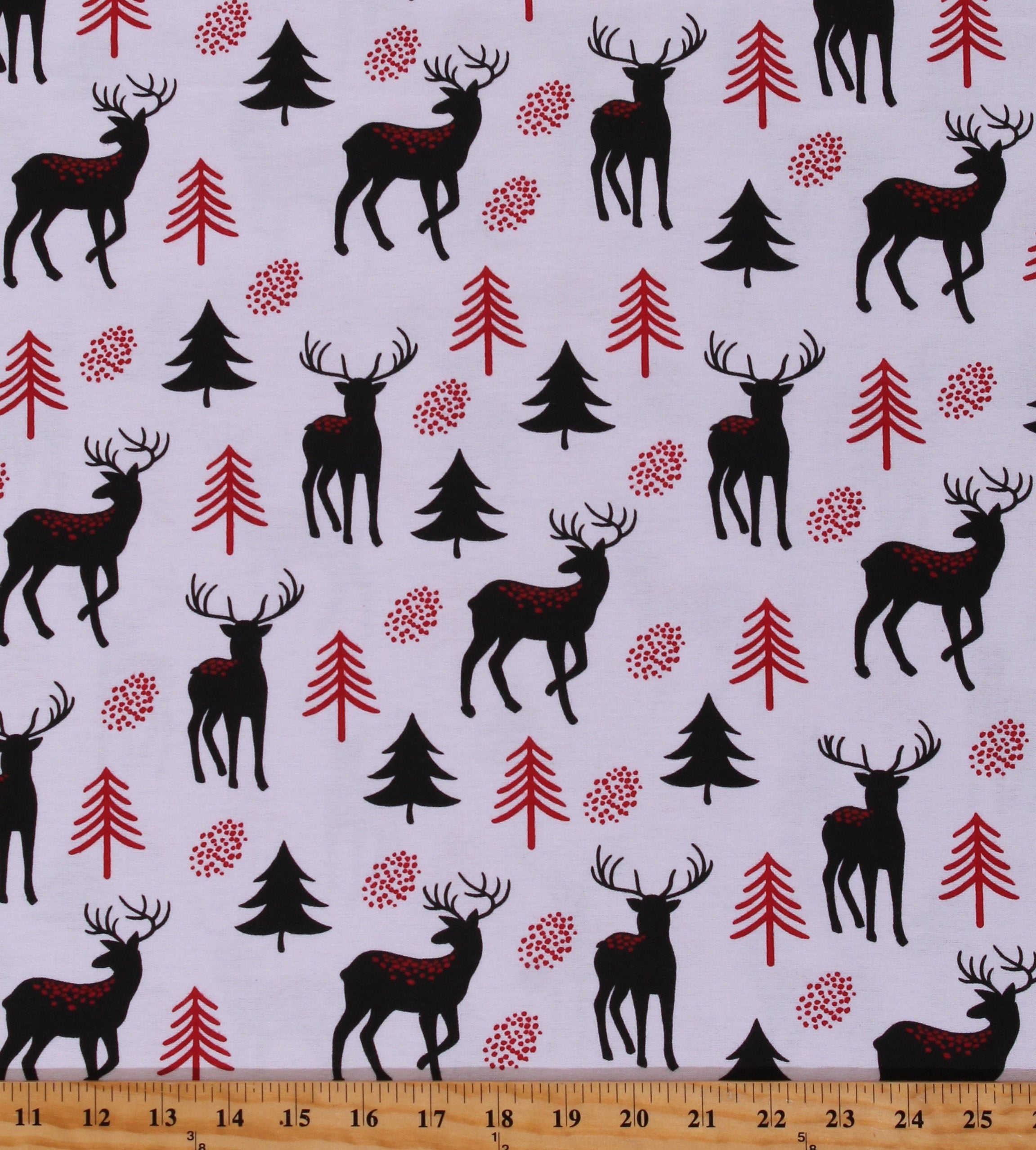 Flannel Deer Pine Trees Silhouettes Northwoods Christmas Holiday Winter ...