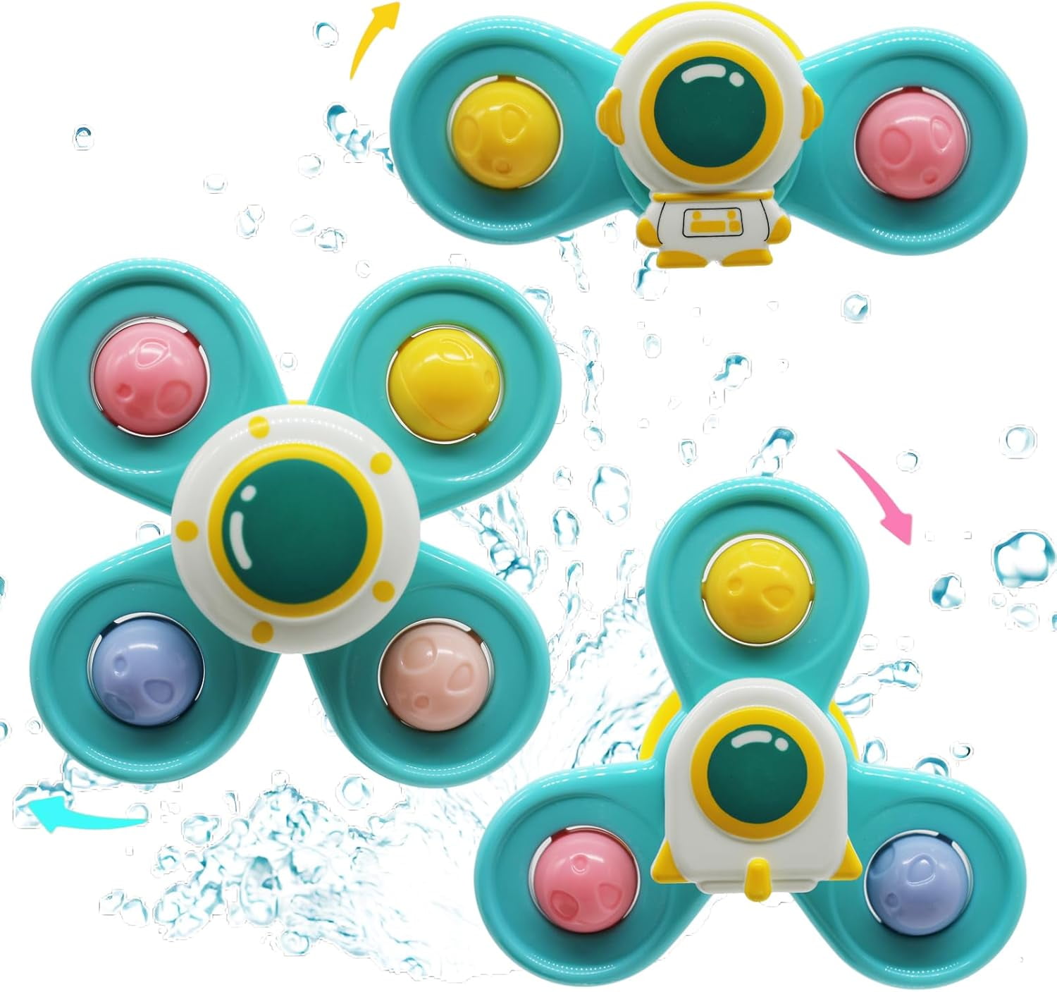 SHILIU-3 Pack Suction Cup Spinner Toys, Spinning Tops Bath Toy for ...
