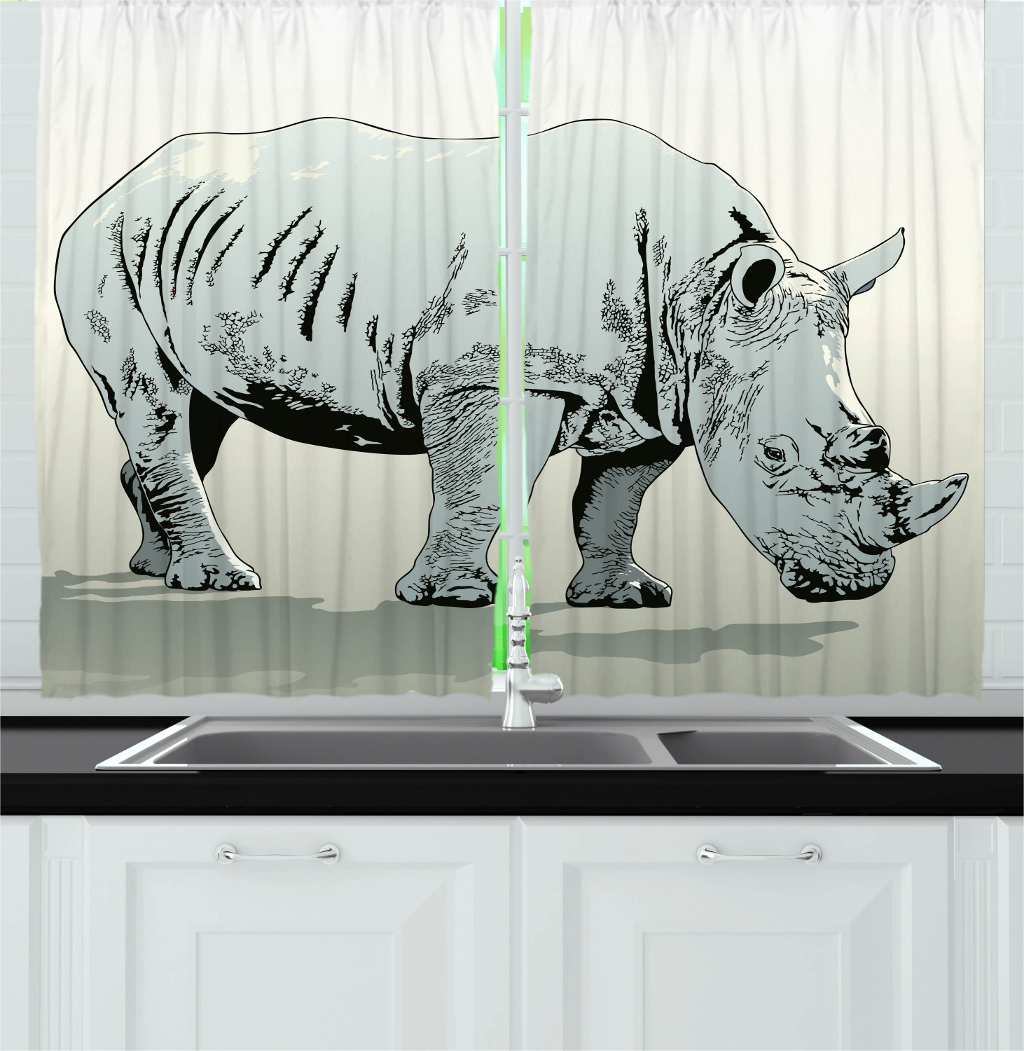 Animal Curtains 2 Panels Set, African Animals Rhinoceros Illustration ...